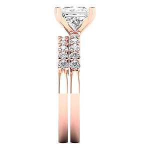 2.66 ct Princess Cut Clear Simulated Diamond 14k Rose Gold Solitaire W/Accents Wedding Engagement Promise Ring size 3.5