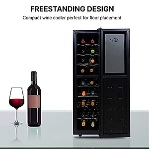 Koolatron 18 Bottle Slim Dual Zone Wine Cooler, Black Thermoelectric Wine Fridge, 1.9 cu. Ft (53L) Freestanding Wine Cellar, Red, White, Sparkling Wine Storage for Home Bar, Kitchen, Apartment, Condo