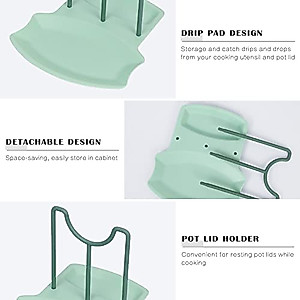 FYY Spoon Rest, Kitchen Utensil Holder with Drip Pad Heat-Resistant BPA-Free Spoon Holder with Detachable Pot Lid Holder for Stove Top Countertops Organizer for Spoons, Ladles, Spatulas, Lids - Green