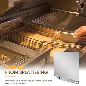 Stainless Steel Commercial Deep Fryer Splash Guard 20-1/2" W X 18" H Side Splash Universal fit clips stop oil from splattering, pack of 2