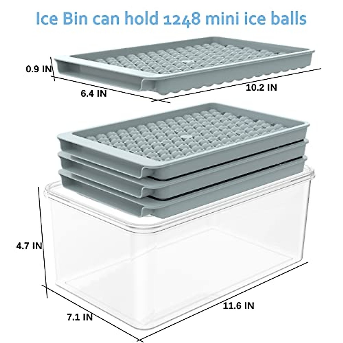 WIBIMEN Mini Ice Cube Trays, Upgraded Small Ice Cube Trays Easy Release, 159x4 PCS Tiny Ice Cube Tray Crushed Ice Tray for Chilling Drinks Coffee Juice(4Pack Blue Ice trays & Ice Bin & Ice Scoop)