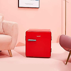 COMFEE 1.6 Cubic Feet Solo Series Retro Refrigerator Sleek Appearance HIPS Interior, Energy Saving, Adjustable Legs, Temperature Thermostat Dial, Removable Shelf, Perfect for Home/Dorm/Garage [Red]