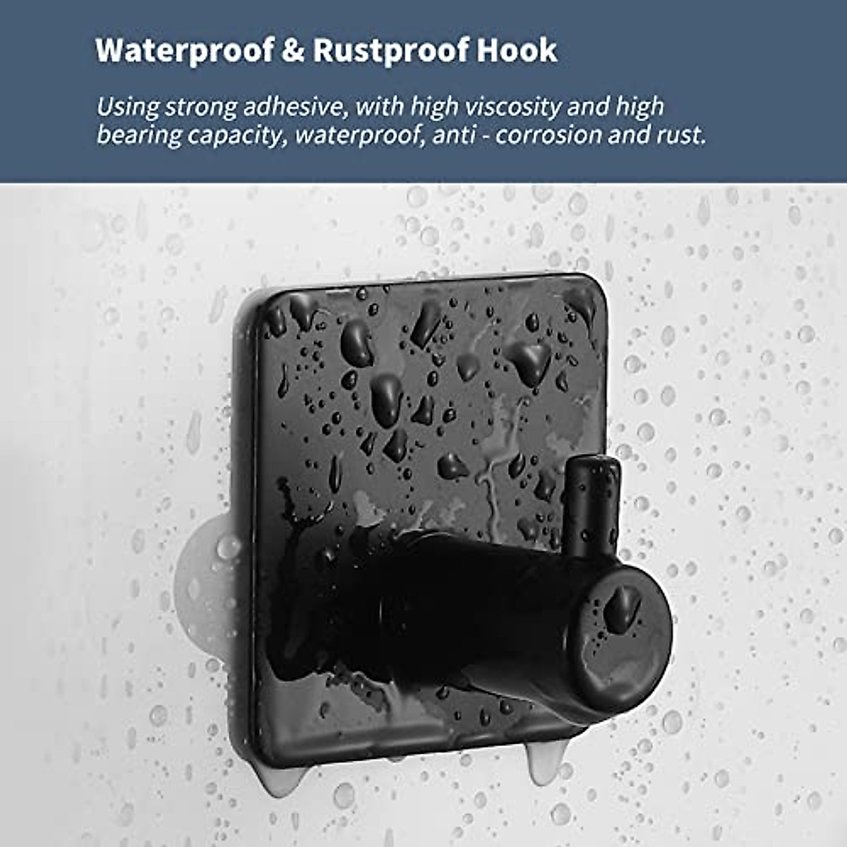 Self Adhesive Hooks, Waterproof in Shower Hooks for Hanging Loofah Sponge Towels Robes for Bathroom Black Removable Stick on Hooks Heavy Duty Stainless Steel Adhesive Wall Hook 4 Pcs