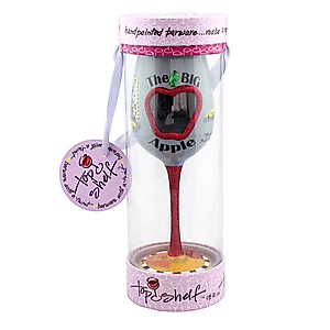 Top Shelf "The Big Apple" New York City Wine Glass ; Decorative Gift Ideas for Friends and Family ; Hand Painted ; For Red or White Wine
