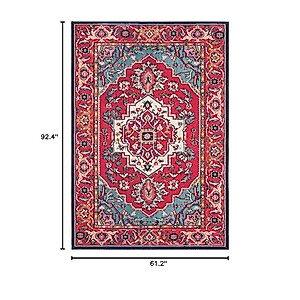 SAFAVIEH Monaco Collection Area Rug - 5'1" x 7'7", Red & Turquoise, Boho Oriental Medallion Design, Non-Shedding & Easy Care, Ideal for High Traffic Areas in Living Room, Bedroom (MNC207C)