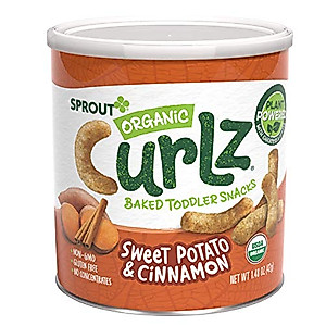 Sprout Organic Baby Food, Stage 4 Toddler Snacks, Sweet Potato and Cinnamon Plant Power Curlz, 1.48 Oz Canister (6 Count)