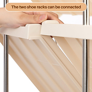 AGTEK 5 Tier Plastic Shoe Shelf Collapsible Shoes Storage,Narrow Stackable Free Standing Shoes Storage,Shoe Racks for Entryway or Bedroom,White