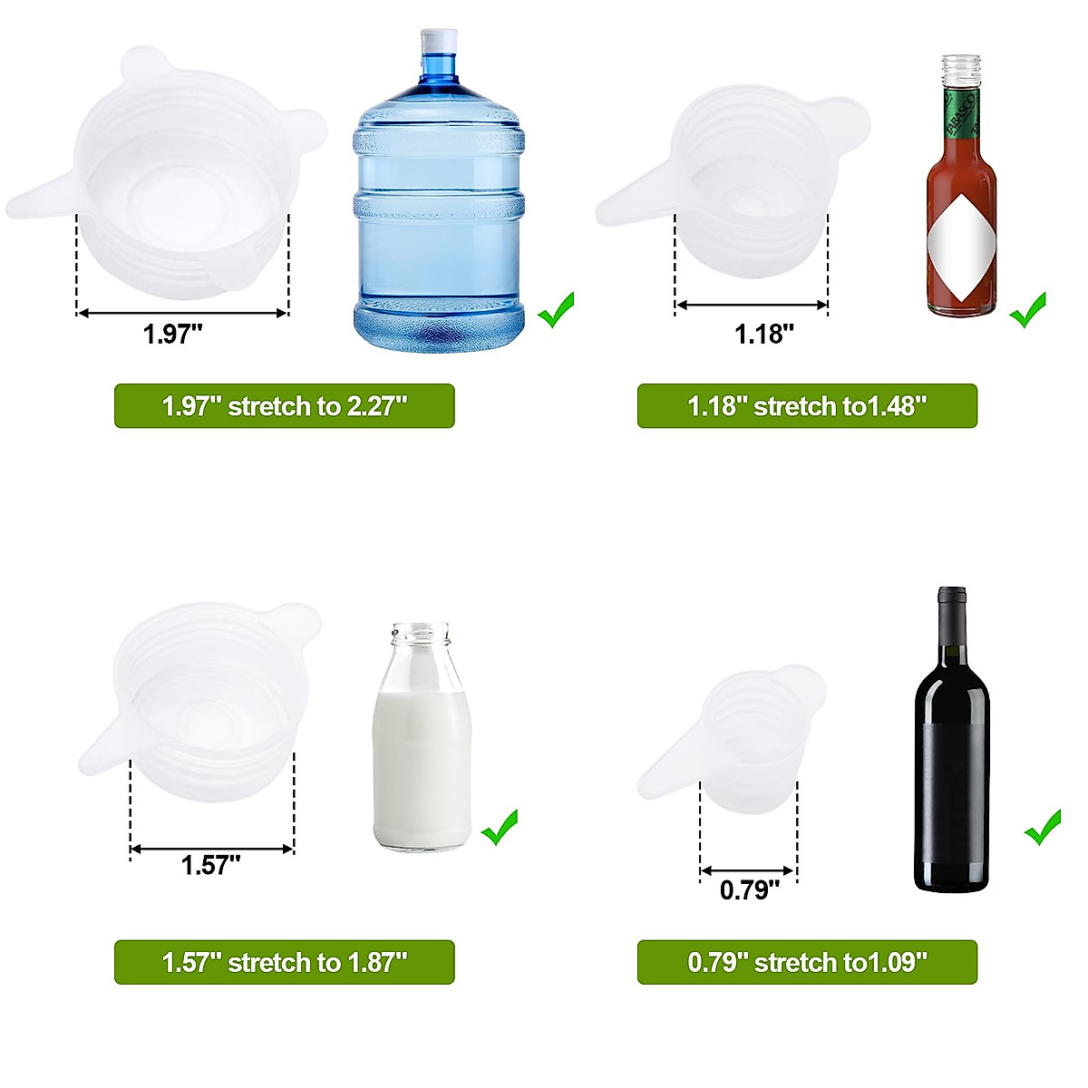 MingQiEven Silicone Stretch Lids,Reusable Silicone Seal lid,Suitable for Small Size Bottle Lid(12 Pack)