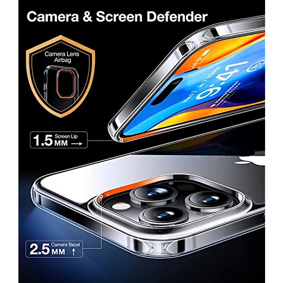 TORRAS Diamond Clear iPhone 14 Pro Case, 10FT Military Grade Drop Tested, Non-Yellowing, Shockproof Protective Hard Back Slim Thin Clear Case for iPhone 14 Pro Phone Case, 6.1 Inch, Clear