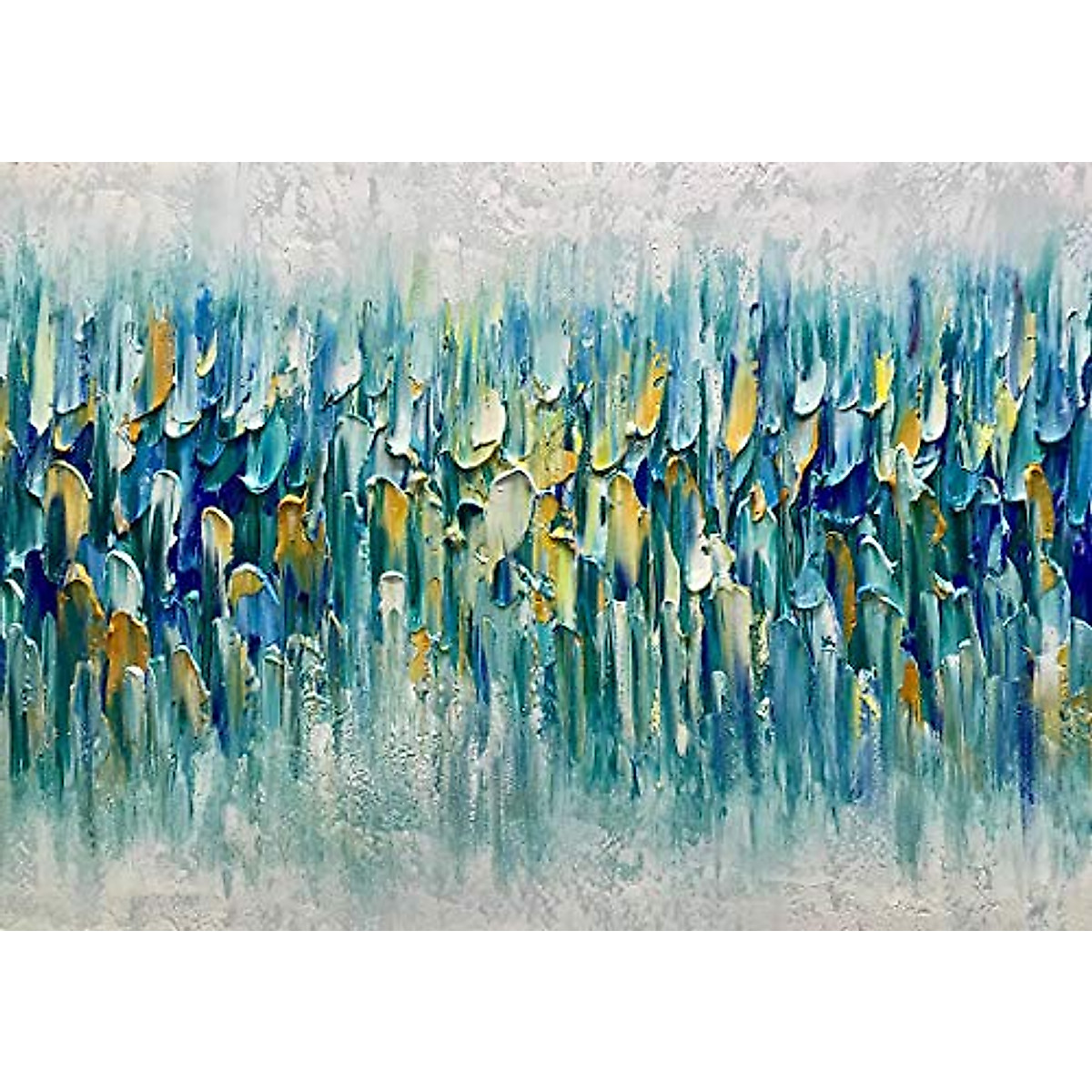 AMEI Art Paintings,24x60Inch 3D Hand Painted On Canvas Oversized Gold Blue Abstract Seascape Artwork Texture Palette Knife Oil Paintings Modern Home Decor Wall Art Stretched and Framed Ready to Hang