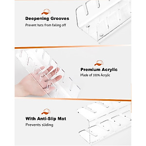 ZORCOR Acrylic Hat Organizer - 2 Pack Baseball Cap Display & Organizer, Holds 14 Caps, No Installation Needed, Clear Baseball Cap Organizer For Closet,Bedroom, Dresser
