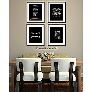 Govivo Inspirational Football Quote Wall Art - Set of 4 Motivational Football Prints - Football Room Decor - Football Wall Art for Boys Bedroom, Locker Room, or Coach Gift - 8x10 unframed prints