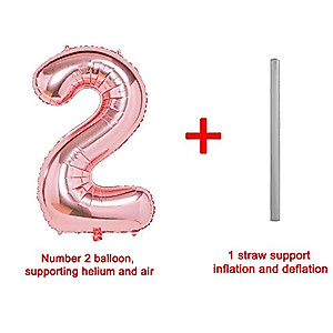 Rose Gold 2 Balloons,40 Inch Birthday Foil Balloon Party Decorations Supplies Helium Mylar Digital Balloons (Rose Gold Number 2)