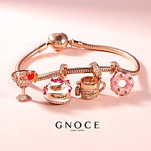 GNOCE Rose Gold Coffee Cup Pendant Charms for Bracelet/Necklace 925 Sterling Silver Dangle Charms For Women Mom Daughter Wife Jewelry Gift