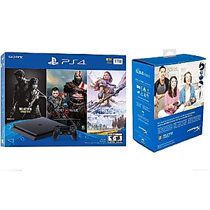 PlayStation 4 Slim 1TB Console + HyperX Cloud Licensed Gaming Noise Cancelling Headset Headphones + 3 Games (God of War, The Last of US, Horizon Zero Dawn) Bundle