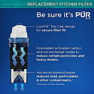 PUR PLUS Water Pitcher Replacement Filter with Lead Reduction (4 Pack), Blue – Compatible with all PUR Pitcher and Dispenser Filtration Systems