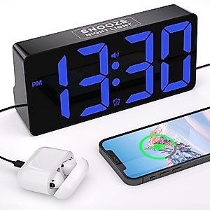 Loud Alarm Clock for Bedrooms - Small Digital Desk Clock with Large Display, TypeC&USB Charger, Dual Alarms, Dimmers, Snooze, Battery Backup, Night Light Compact Clock for Heavy Sleeper, Adults, Kids