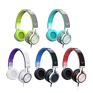 ELECDER i39 Headphones with Microphone Foldable Lightweight Adjustable On Ear Headsets with 3.5mm Jack for Cellphones Computer MP3/4 Kindle School (Mint/Gray)
