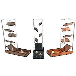 C4Labs Dice Tower & Tray | Clear with Wooden Paddles | Watch The Dice Decide (Walnut)