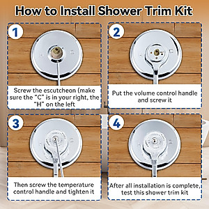Dreyoo Replacement for MTR-5 Shower Trim Kit, Compatible with Mixet Tub and Shower Knob Replacement, 5-1/2 OD Escutcheon, Chrome Temperature Control Handle, Clear Volume Control Handle