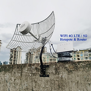 SIGNALPLUS Parabolic Antennas Kit, 2x2 MIMO Antenna 5G, 4G LTE Antenna Outdoor Directional WiFi Antennas Long Range for 5G 4G LTE Routers, TS-9, SMA, 698-6000MHz, 30dBi, 15meter LMR240, Mount Pole