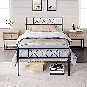 Yaheetech Black Twin Metal Platform Bed Frame Mattress Foundation with Headboard and Footboard Under Bed Storage Steel Slats No Box Spring Needed 2Pcs