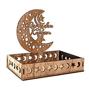 Ochine Ramadan Wood Tray Eid Ramadan Mubarak Square Wooden Serving Tray Eid Mubarak Trays Decoration DIY Wooden Serving Trays Food Dessert Tray Ramadan Decor Gift for Home Table Party Supplies
