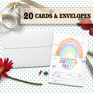 Nopoben Birthday Party Invitation Cards, Rainbow Birthday Party Invitation, Kids Party Celebration, 20 Cards With 20 Envelopes – (caihong01)