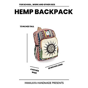 Unique Design Sun with Om Print 100% Himalaya Hemp Backpack Small Backpack Hippie Backpack Festival Backpack Hiking and Laptop Backpack FAIR TRADE Handmade with Love.
