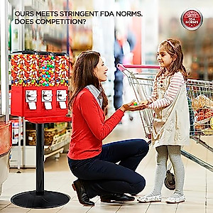 Vending Machines for Business Gumball Machine with Stand Candy Vending Machines Triple Pod Standing Dispenser for Commercial Use to Dispense Gumballs Candies Using Quarter with Removable Canisters
