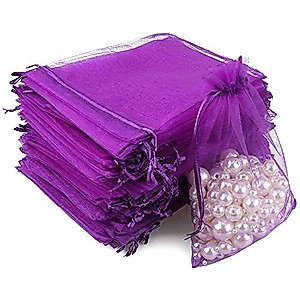 4''X6" Organza Bags,100PCS 10X15CM Drawstring Organza Jewelry Favor Pouches Wedding Party Festival Gift Bags Candy Bags (Purple)
