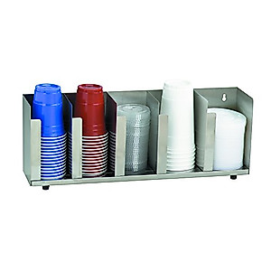 Dispense-Rite CTLD-22 Five Section Stainless Steel Cup and Lid Organizer, Silver, Stainless Steel