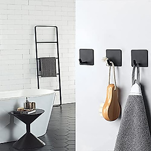 NearMoon Adhesive Hooks- Heavy Duty Bathroom Wall Hooks Waterproof Stainless Steel Towel Hangers Stick on Wall Clothes Holders for Bathroom Kitchen Home, 5 Pack (Matte Black)