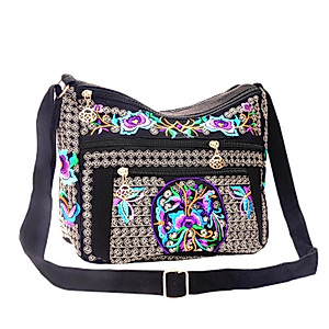 PHEVOS Hobo Crossbody Bag for women, Vintage Ethnic Tribal Embroidered Boho Hippie Tote Handbags Shoulder Purse