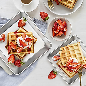 TeamFar Square Cake Pan, 6/8 / 9 Inch Stainless Steel Square Baking Pan for Cake Brownie Lasagna, Non-Toxic & Heavy Duty, One Piece Design & Deep Wall, Smooth & Dishwasher Safe – Set of 3