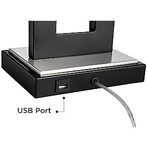 360 Lighting Neil Modern Rustic Table Lamp 26" High with USB Charging Port Black Open Metal White Fabric Rectangular Shade for Bedroom Living Room House Home Bedside Nightstand Office Family