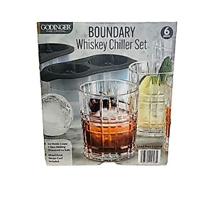Whiskey Barware Set - 4 Old Fashion Tumbler Glasses with 2 Chilled Whisky Ice Ball Molds Boundary by Godinger