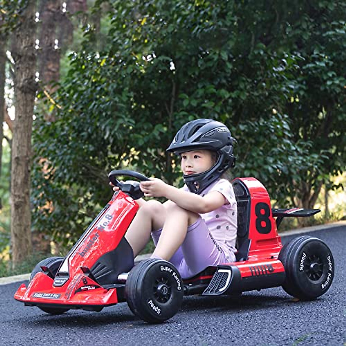 KORIMEFA Go Kart for Kids Go Carts for Kids Ages 4-8 Kids Pedal Go Kart Big Wheels for Kids Boys Girls with Bluetooth/Fm Adjustable& Remote Control