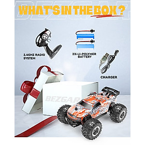 BEZGAR TM202 Toy Grade 1:20 Scale Remote Control Car,2WD Top Speed 15 Km/h Electric Toy Off Road 2.4GHz RC Monster Vehicle Truck Crawler with 2 Rechargeable Batteries for Boys Kids and Adults