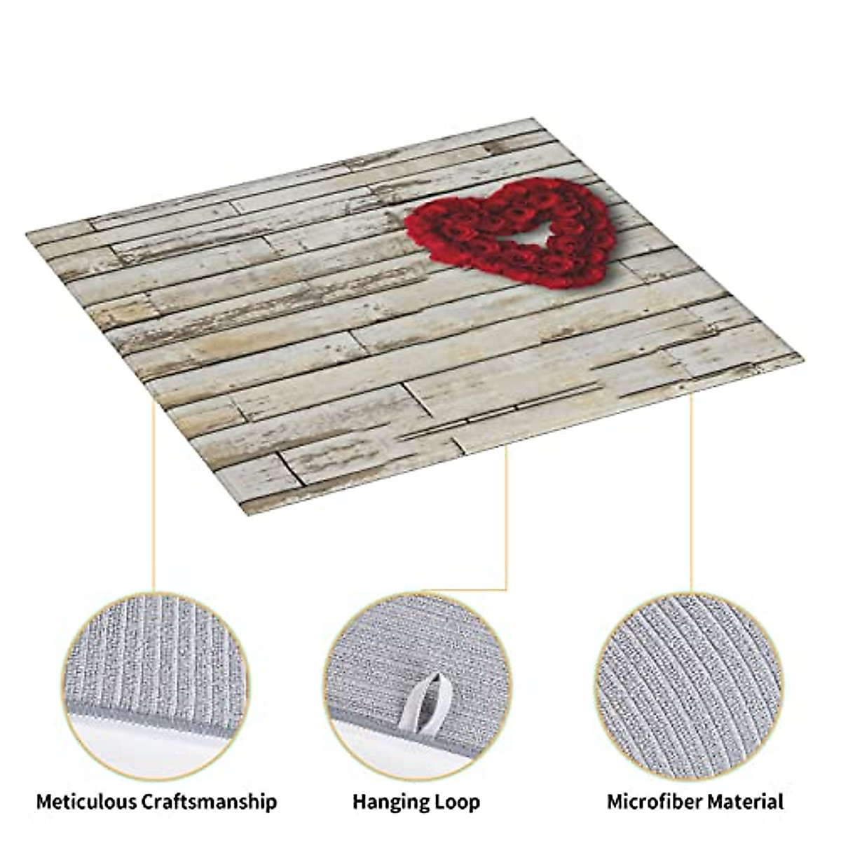 Red Heart-Shaped Roses Printed Drying Mat For Kitchen Ultra Absorbent Microfiber Dishes Drainer Mats Non-Slip Silicone Quick Dry Pad - 18 X 16inch