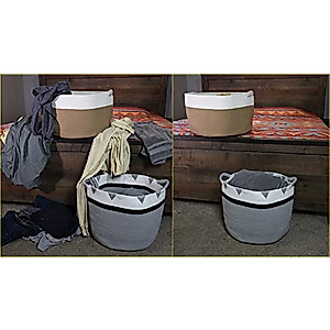The Modish Store 18" X 18" X 15" Extra Large Premium Cotton Rope Basket Gray White Woven Basket for Blankets Toys Storage Basket with Handles Great for Comforter Cushions Storage Bins