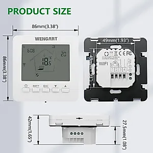 Wengart WiFi Smart Thermostat WG02B05,Heat Only 2.4GHz Wi-Fi APP TUYA for Radiant Floor Heating,Compatible with Alexa Echo/Google Home,AC90-240V Max3A White Backlight