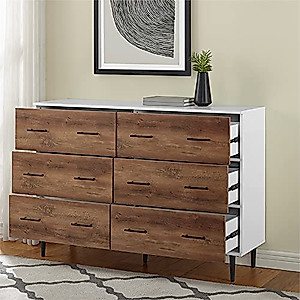 Walker Edison Mila Modern 6 Drawer Storage Buffet, 52 Inch, White and Rustic Oak