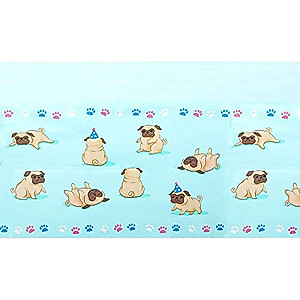 Pug Tablecloth for Dog Birthday Party (Blue, 54 x 108 Inches, 3 Pack)