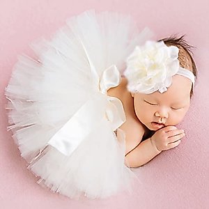 Ylsteed Newborn Girls Photography Prop Infant Tutu Skirt Newborn Lace Tulle Skirt Girl Photo Shoot Outfits Infant Princess Costume Clothes Photo Props-White