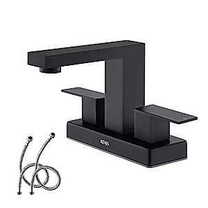 KENES Black 2 Handle Bathroom Sink Faucet Matte Black 4 Inch Centerset Bathroom Faucet Modern Vanity Faucet 3 Holes Lavatory Faucet with Lead-Free Supply Hose, KE-9051-2