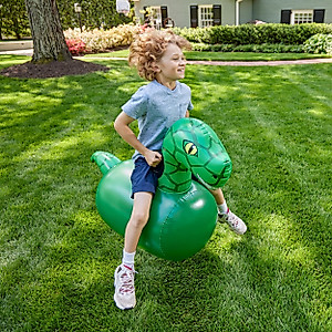 Hearthsong Hop N Go Inflatable Dino Riding Bouncy Hopping Toys for Kids Ages 5+ - Ride On Bouncer Animal Hopper Jumping Toys for Outdoor Games