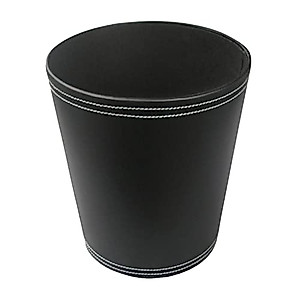 FLAMEER Wastebasket, European Style Household Office Round PU Leather Waste Bin Paper Basket Trash Can Dustbin Garbage Bin Waste-Paper Basket - Black
