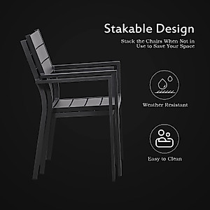 Dining Chair Set of 4, Modern Aluminum Stackable Chairs Patio Dining Chair Coated Weather-Resistant Armchair 350LBS Weight Capacity for Backyard Deck Lawn Garden Black