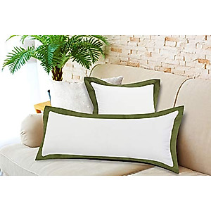 LR Home Flora Empire Bordered Lumbar Throw Pillow, 14" x 36", White/Calla Green/Moss Green